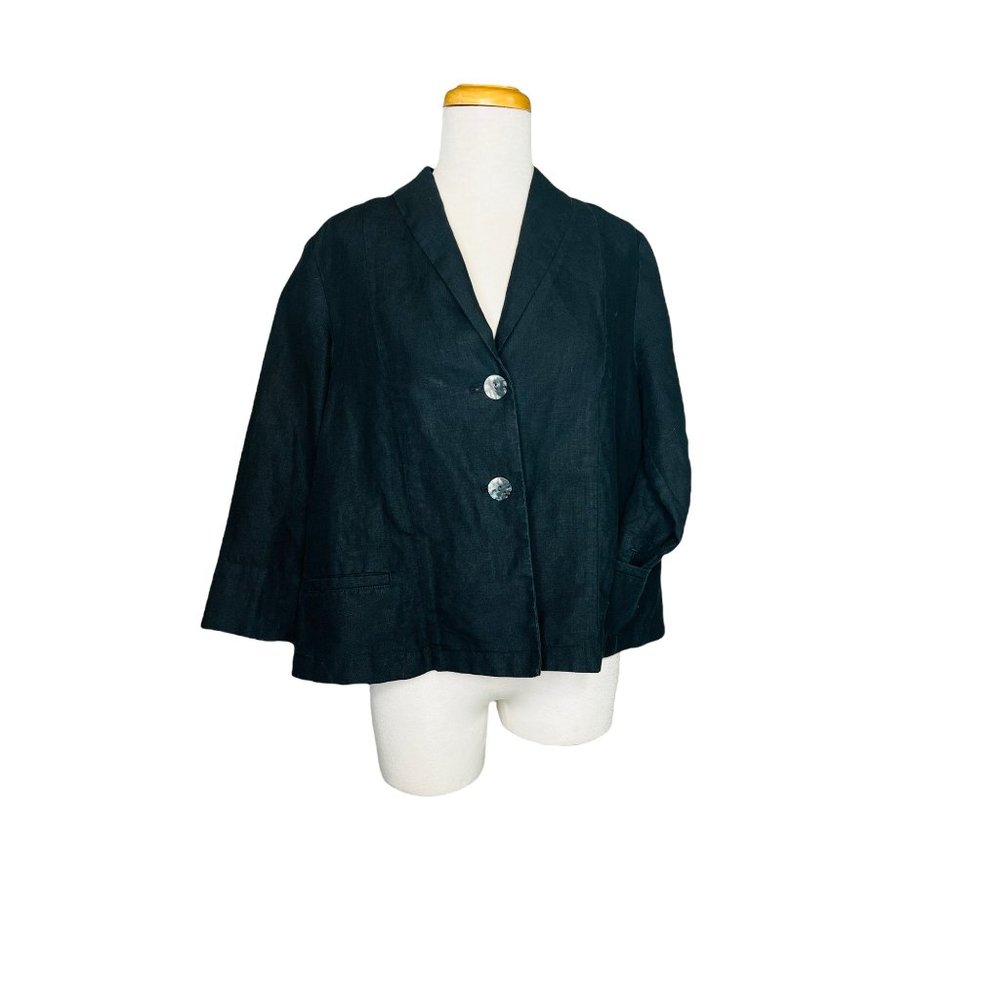J. Jill Short Linen Jacket Black Swing Smock Size Sma… - Gem
